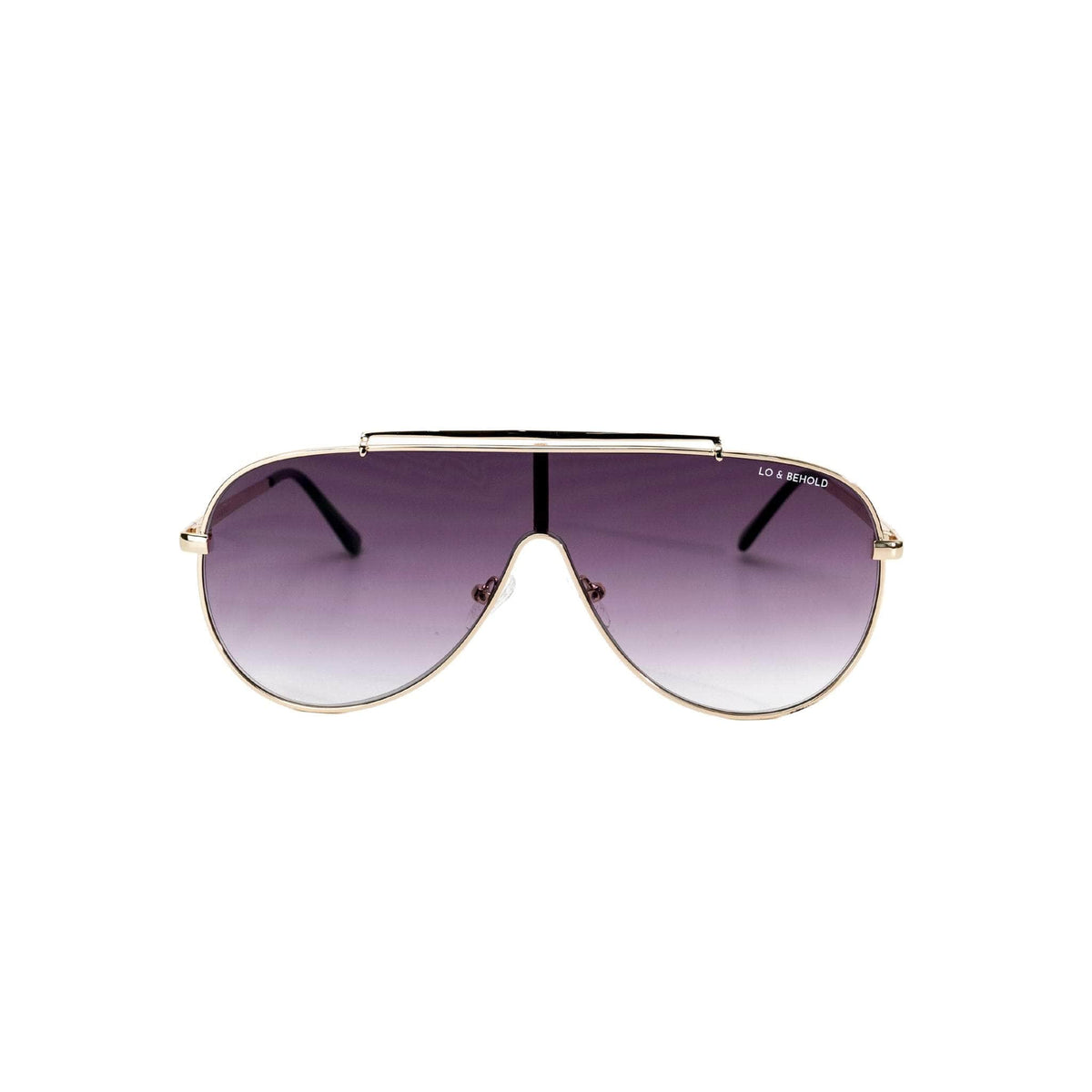 Shop full shield aviator sunglasses with gold frame and pink fade lens ...